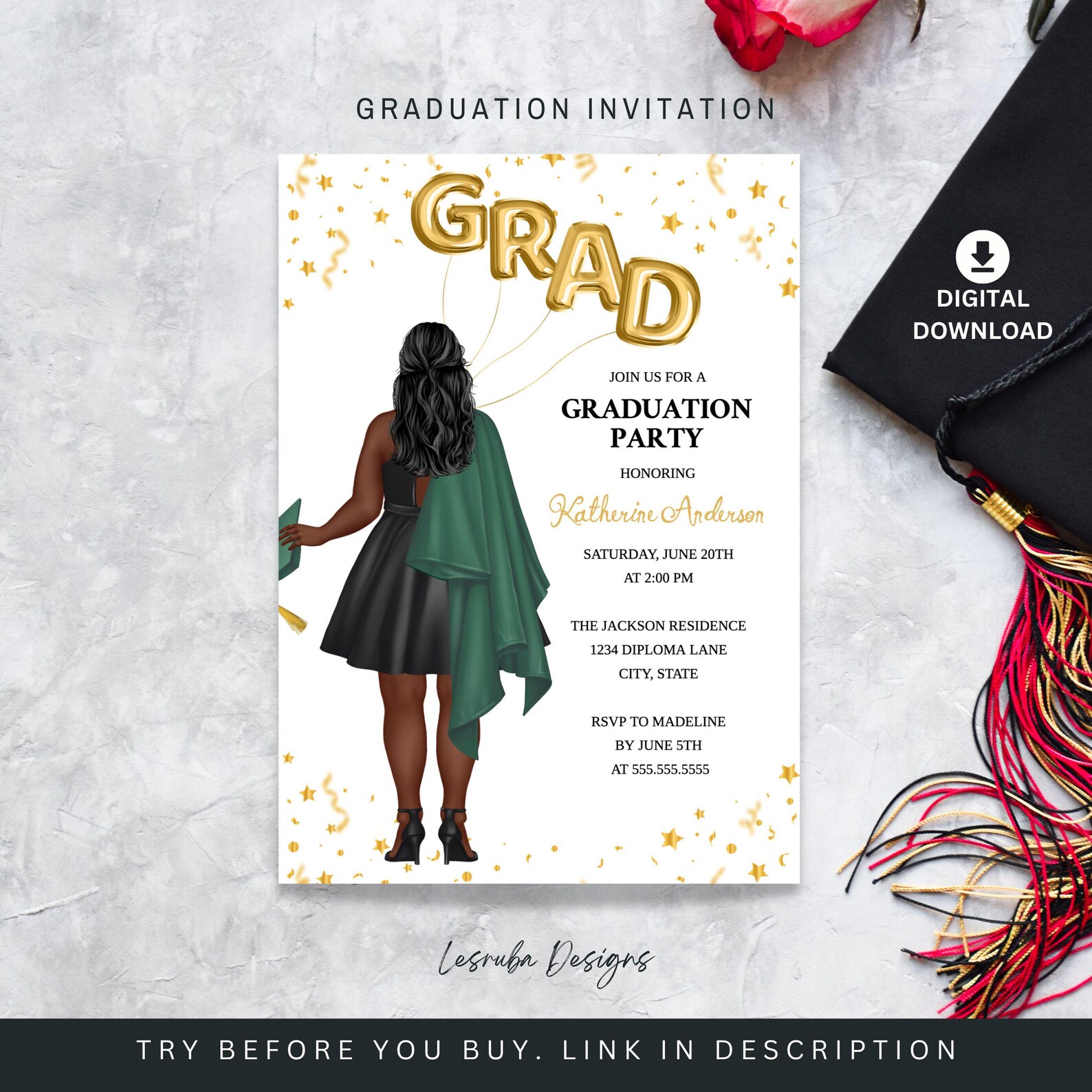 Graduation Portrait Invitation, Female Plus Size Graduation Party ...