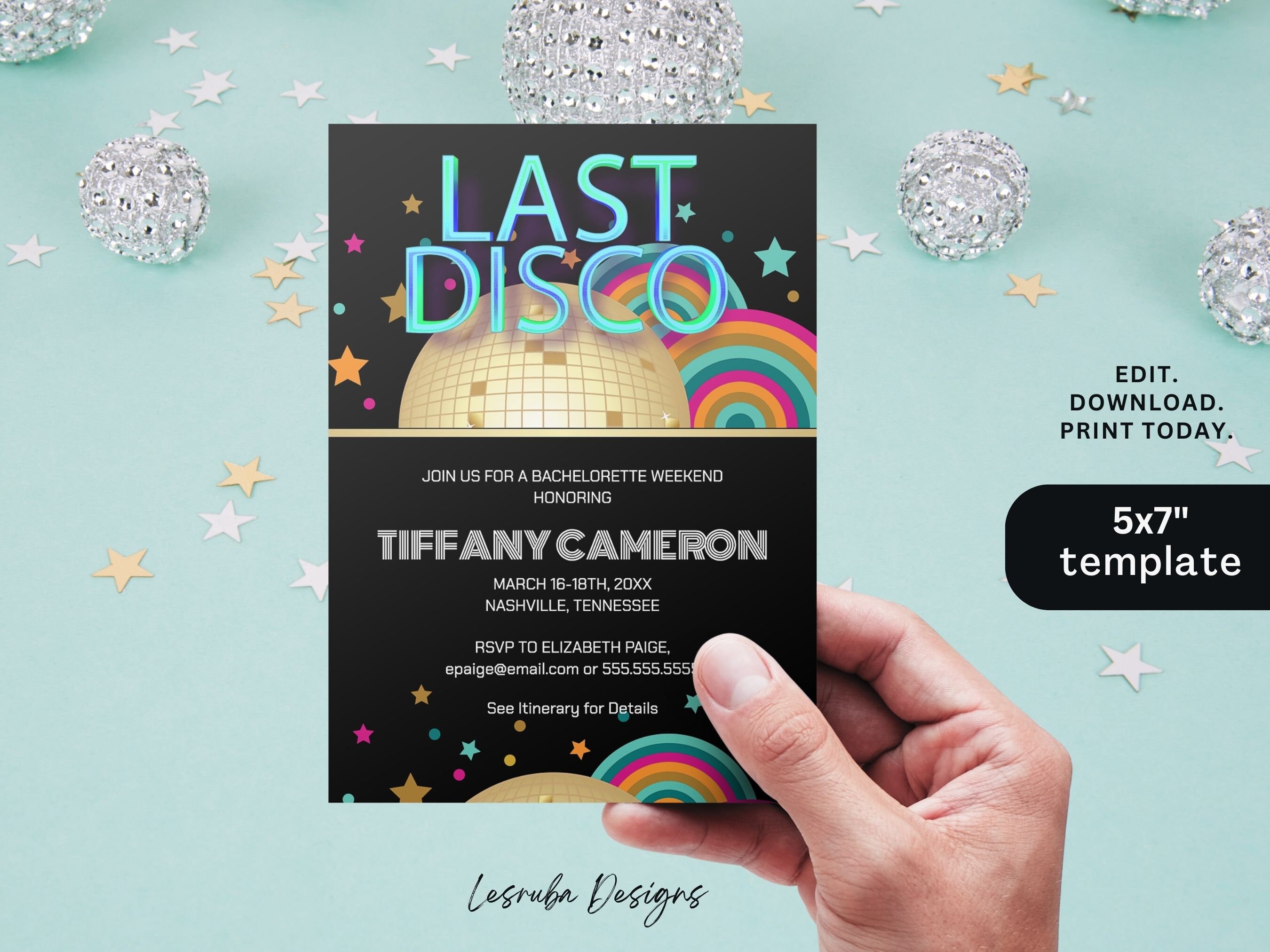 Last Disco Bachelorette Invitation Template, Last Disco Invitation ...