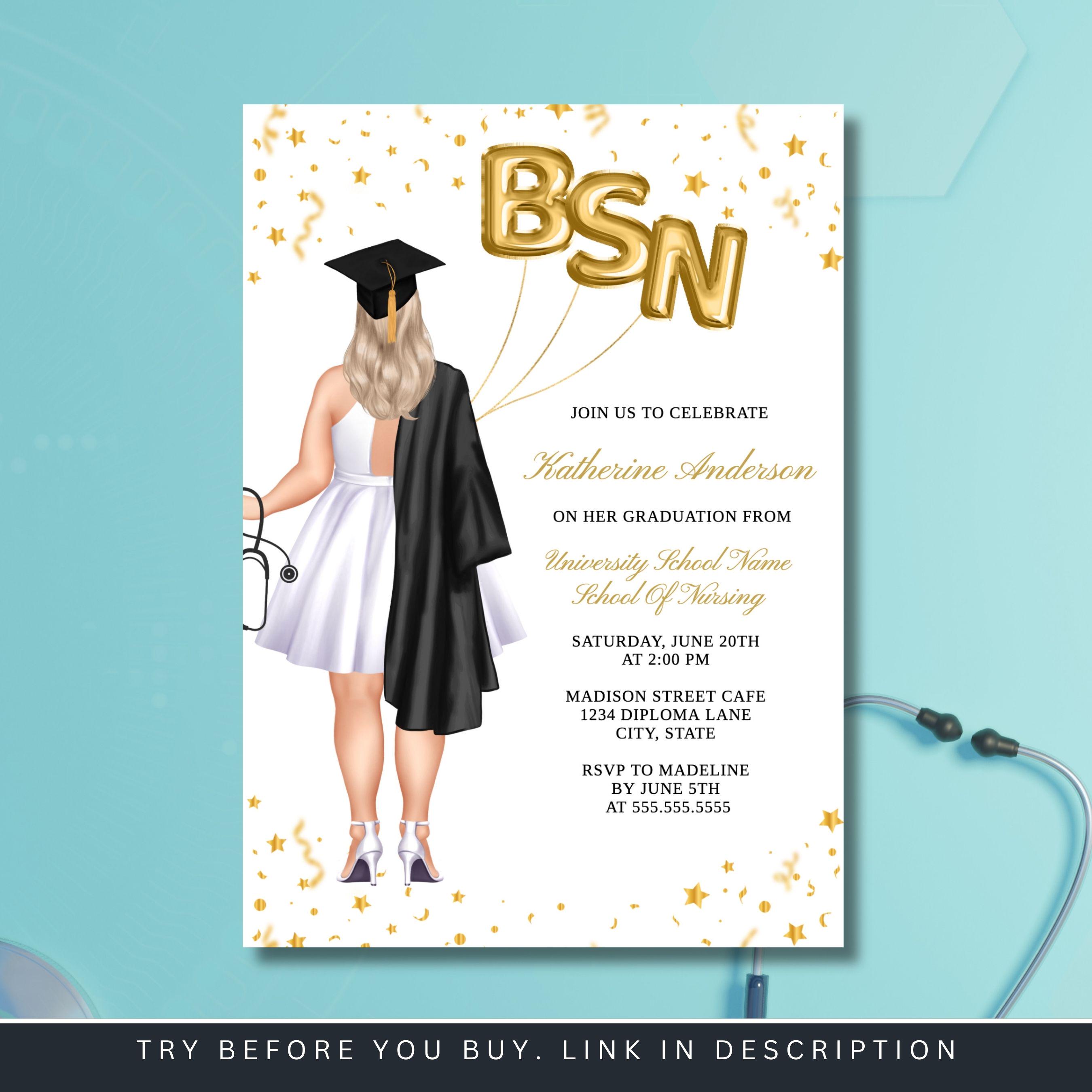BSN Nurse Graduation Invitation, Nursing School Graduation Invitation ...