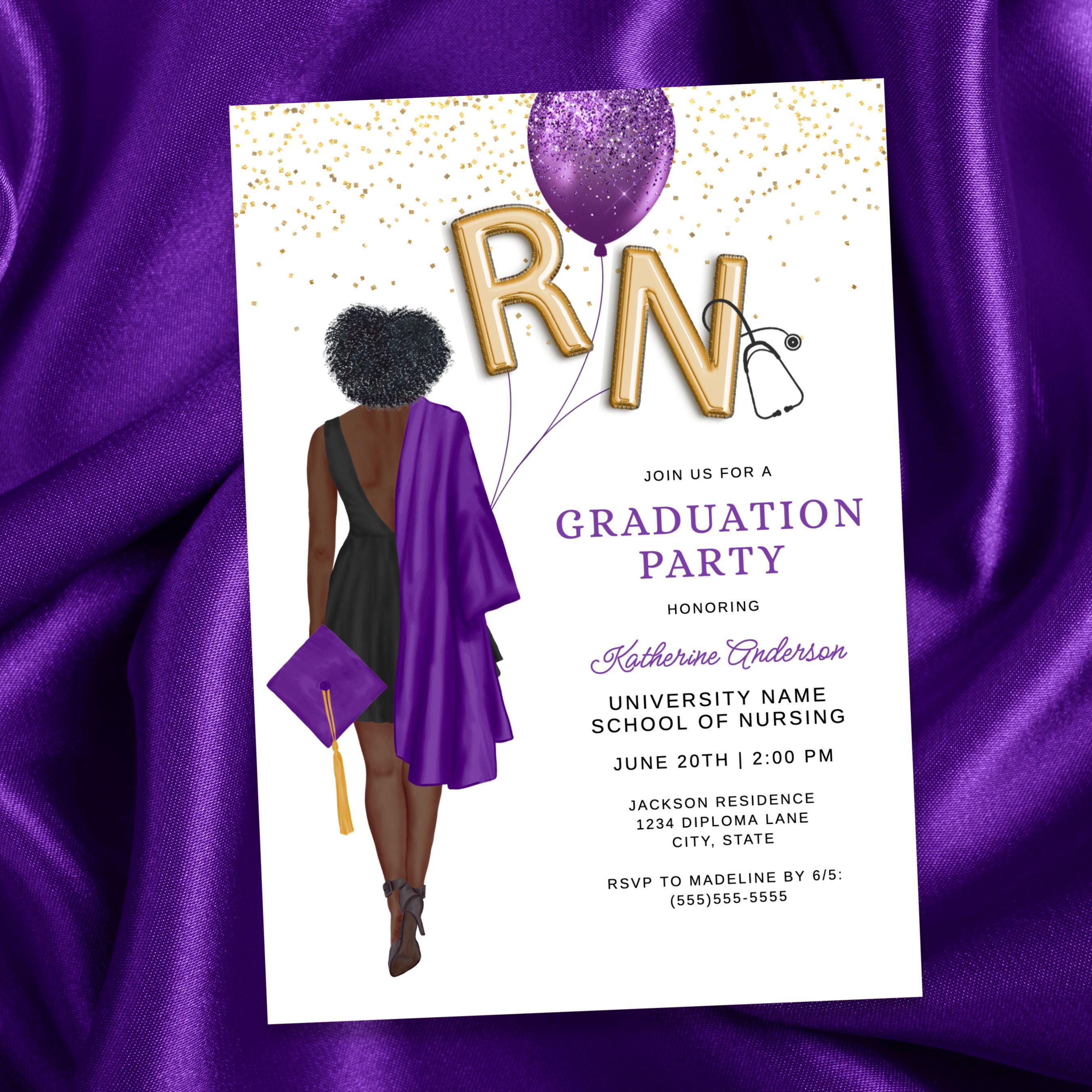 Female RN Graduation Party Invitation, African American Nursing School ...