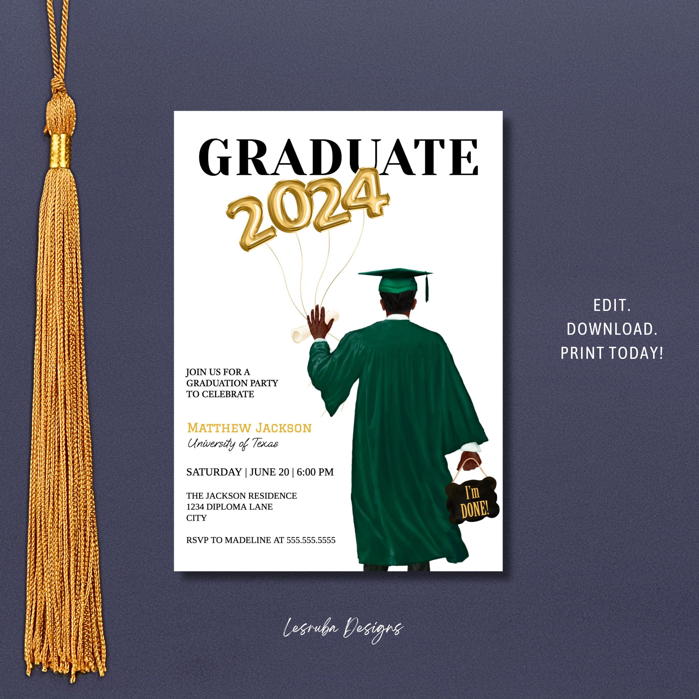 African-american Male Portrait Graduation Invitation, College Graduate ...
