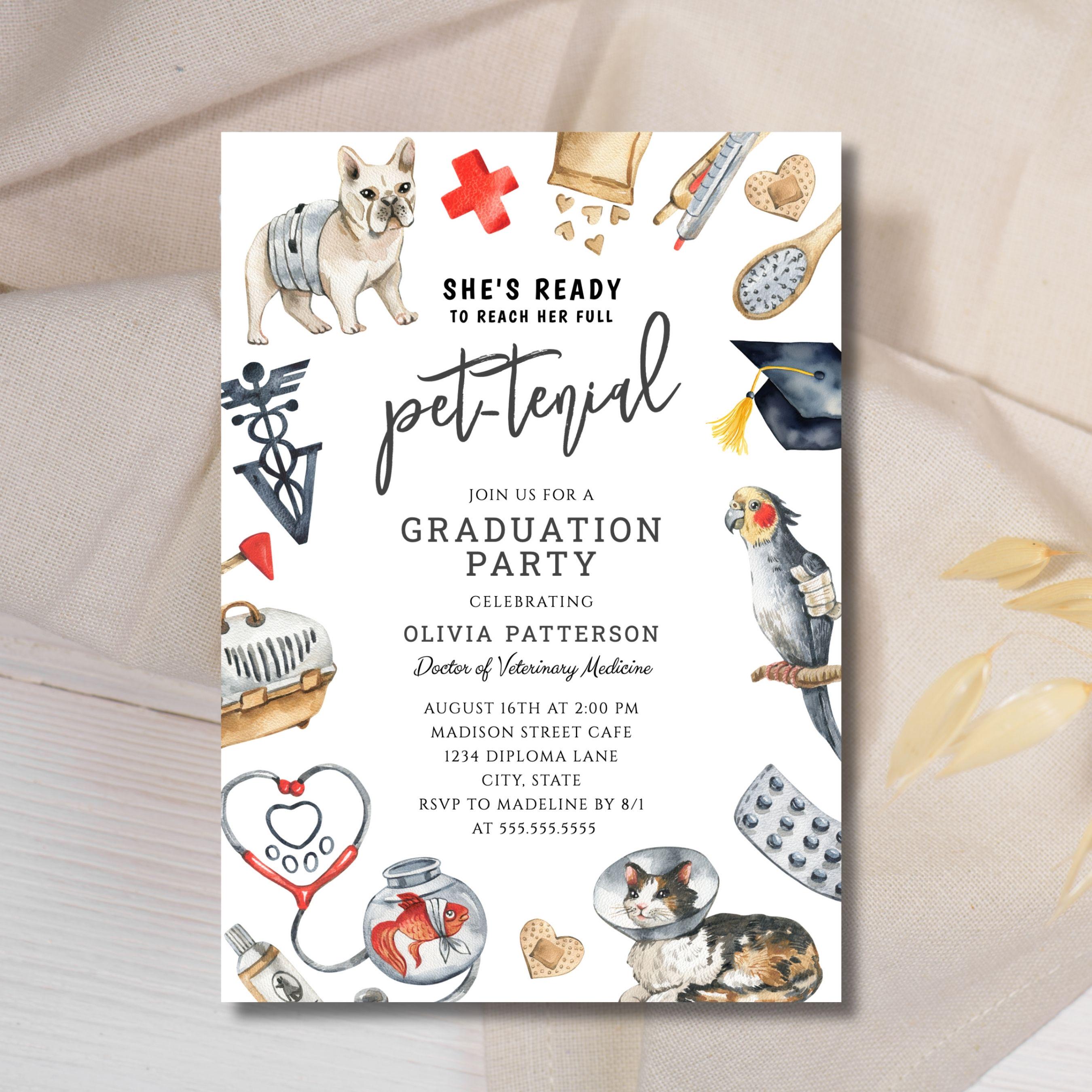 Veterinary Graduation Invitation, Veterinarian DVM School Graduation ...