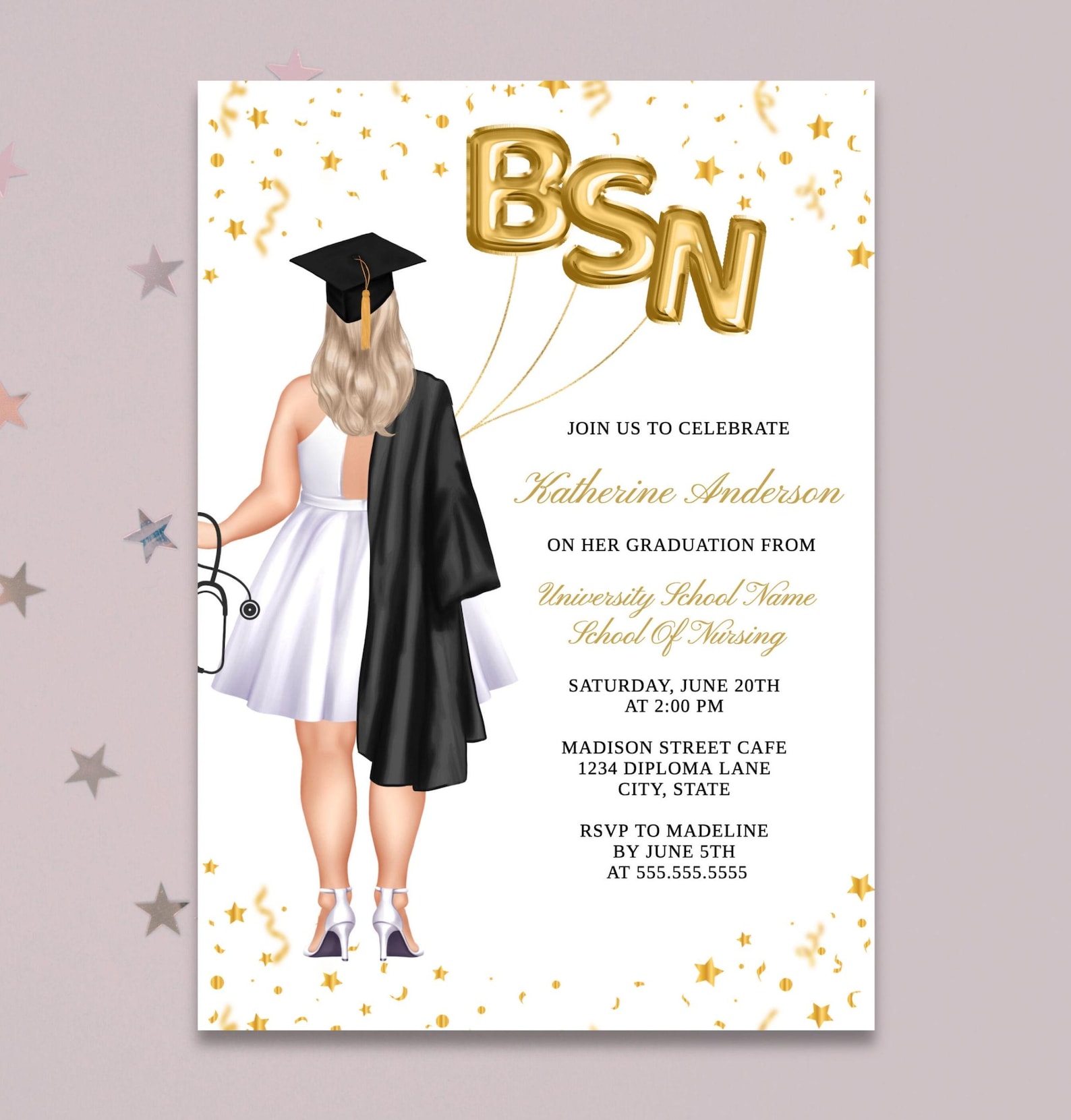 BSN Nurse Graduation Invitation, Nursing School Graduation Invitation ...
