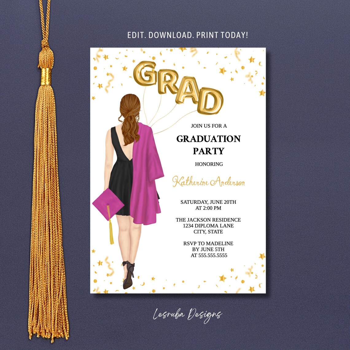 Graduation Invitation, Girl Female Graduation Party Invitation, College ...