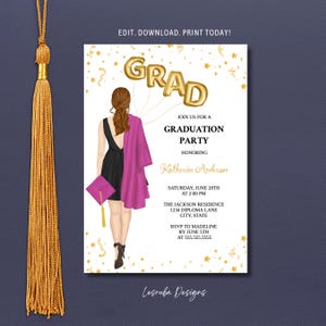 Graduation Invitation, Girl Female Graduation Party Invitation, College ...