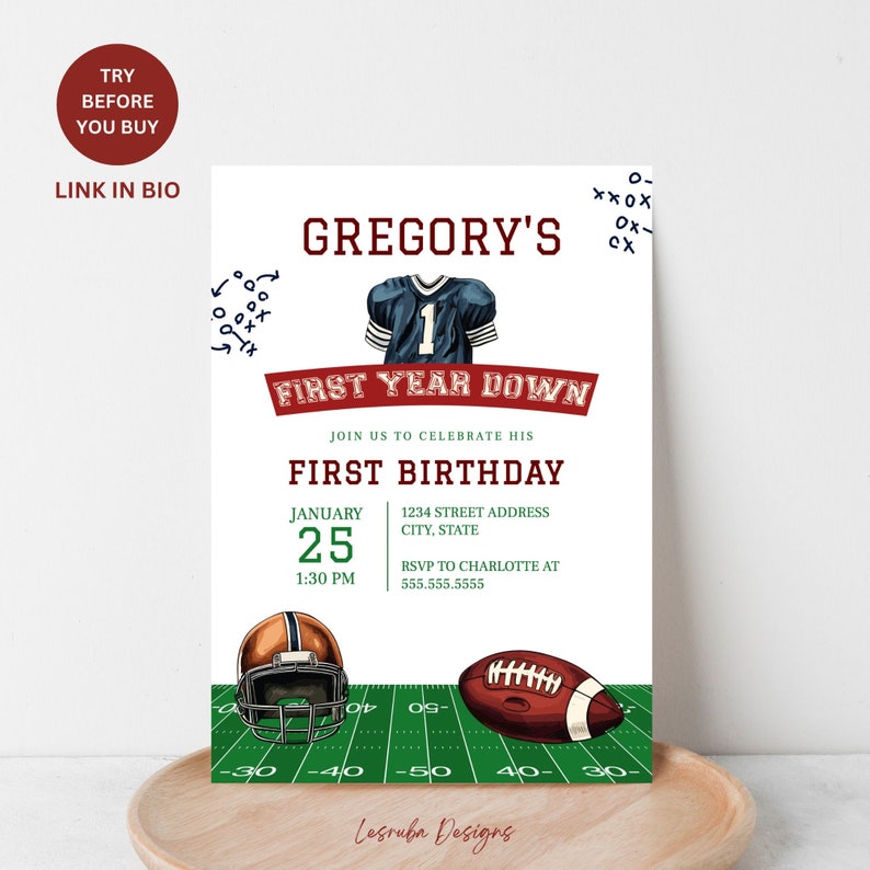 Football First Birthday Invitation, Editable 1st Birthday Invite, First ...