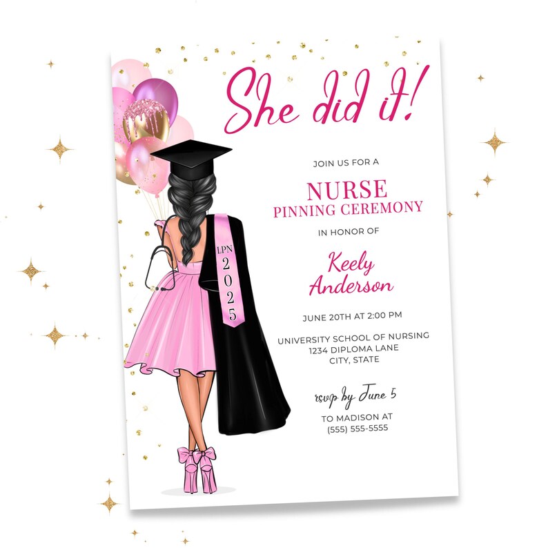 Editable Nurse Pinning Ceremony Invitation, She Did It Nurse Grad ...