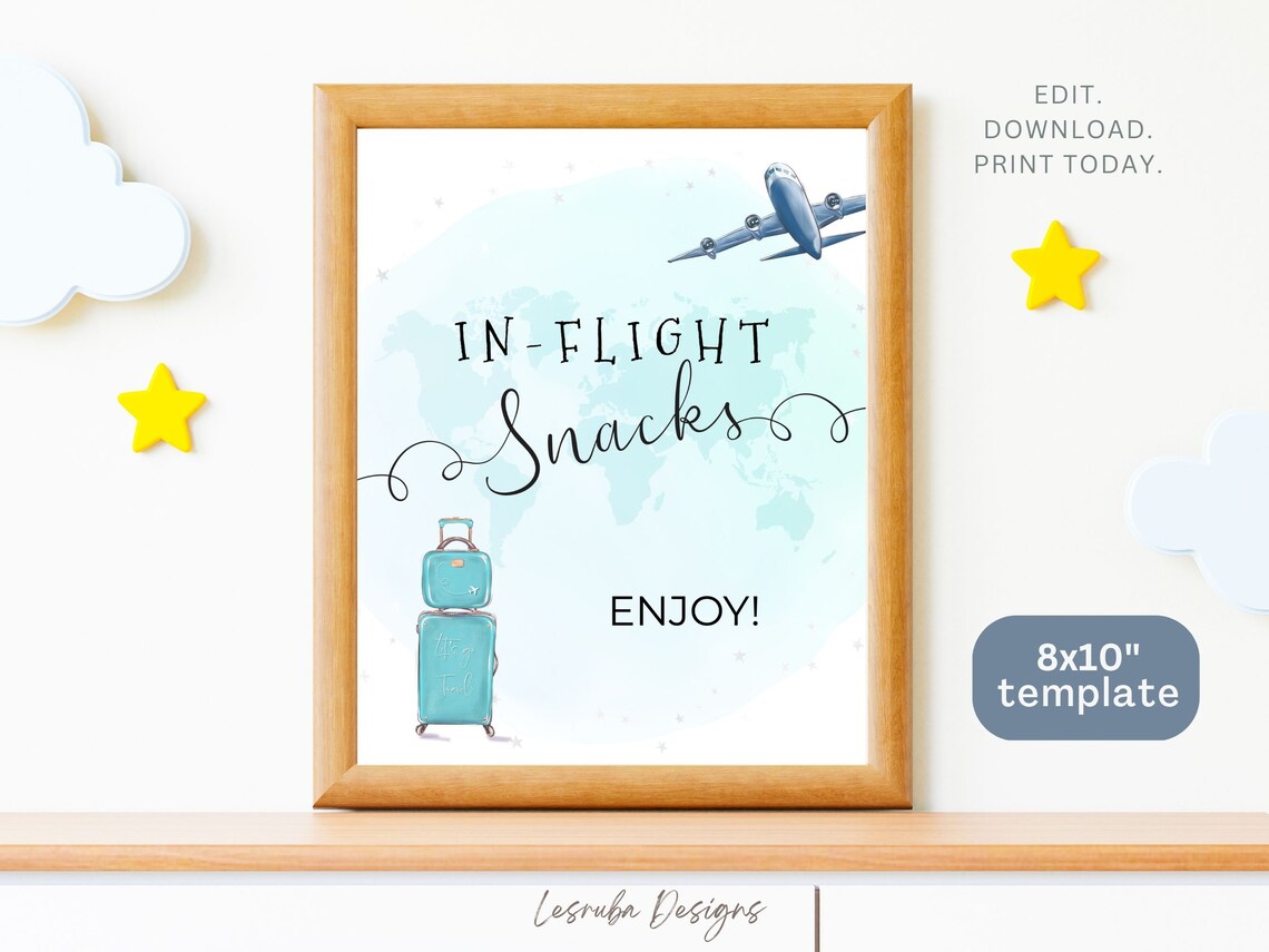 Onederful 1st Birthday In-flight Snacks Sign Template, Travel First ...