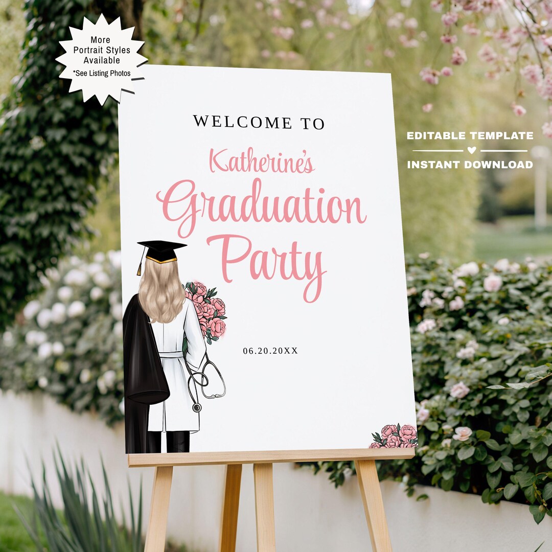 Female Med School Graduation Welcome Sign, Nurse Doctor Grad Party ...