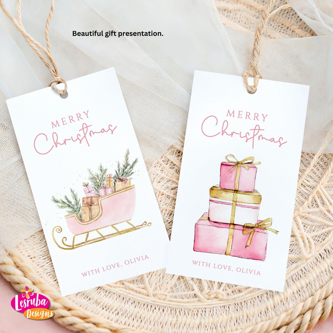 Pink Christmas Gift Tag Bundle, Editable Blush Holiday Tags, Pretty ...