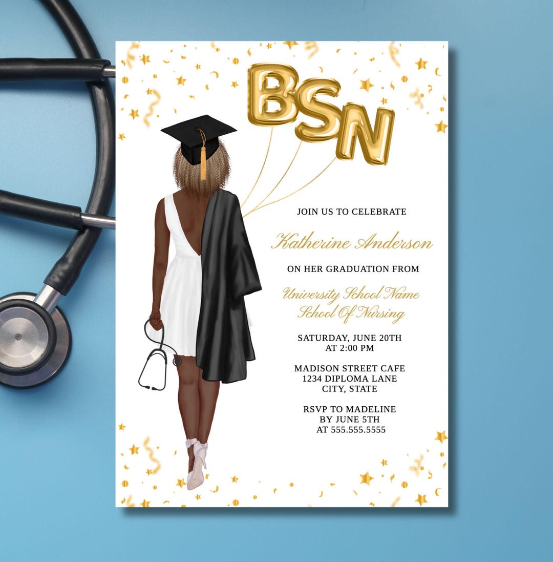 African American BSN Nurse Graduation Invitation, Nursing School ...