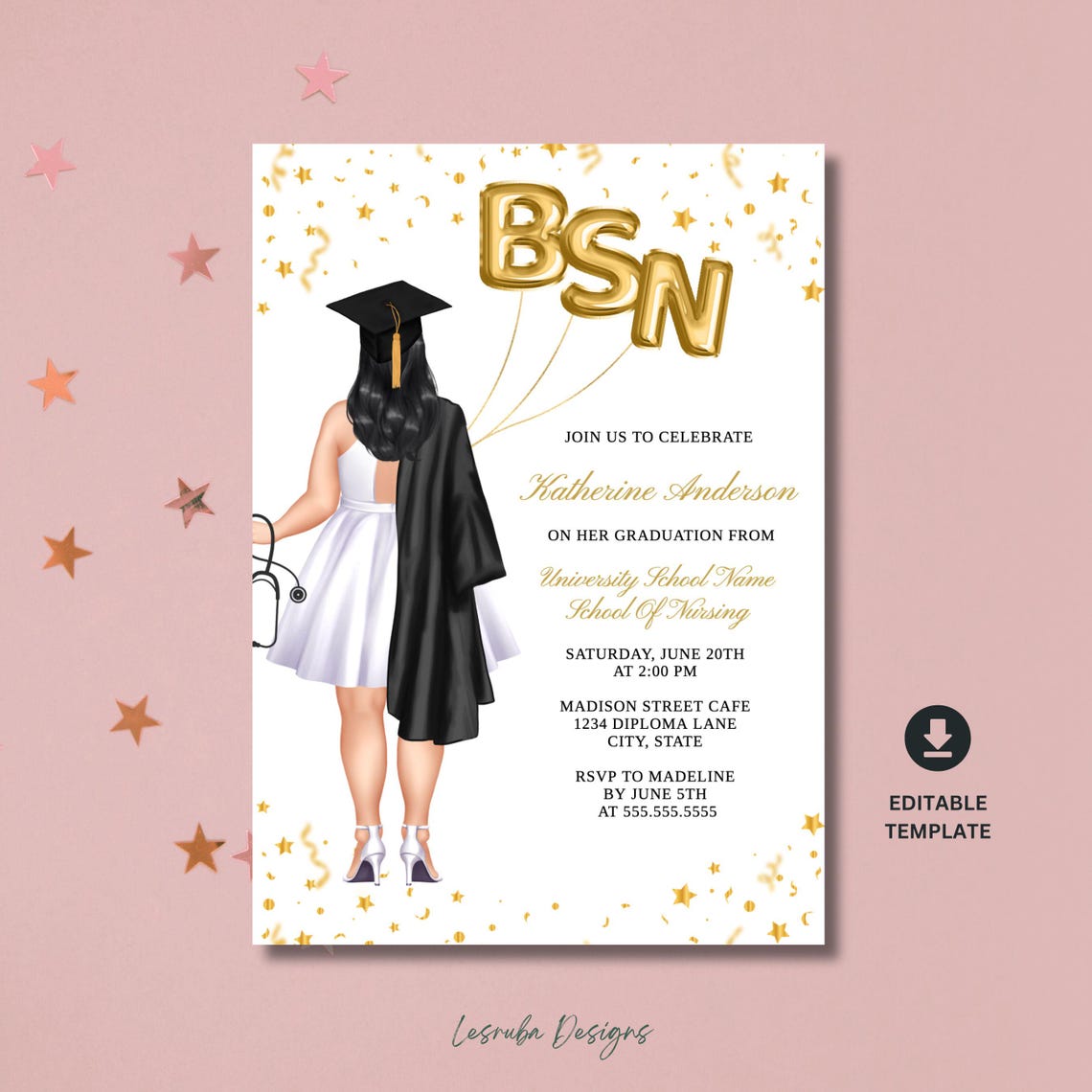 Nurse Graduation Invitation, BSN Nurse Graduation Party Invitation ...