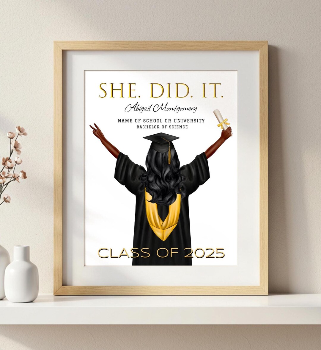 She Did It Graduation Gift, Personalized Graduate Poster Grad Gift for ...