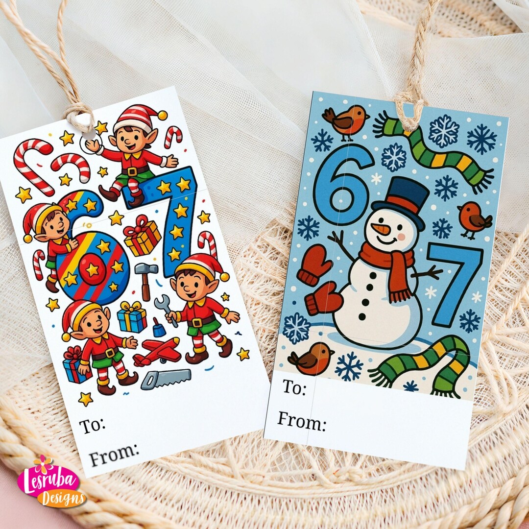 6 7 Holiday Gift Tags, Student Classroom Christmas 6-7 Favor Tags ...