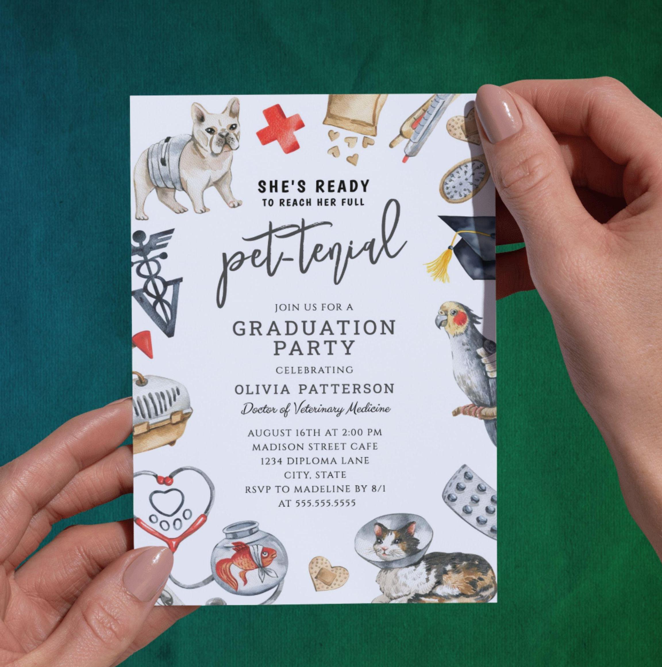Veterinary Graduation Invitation, Veterinarian DVM School Graduation ...