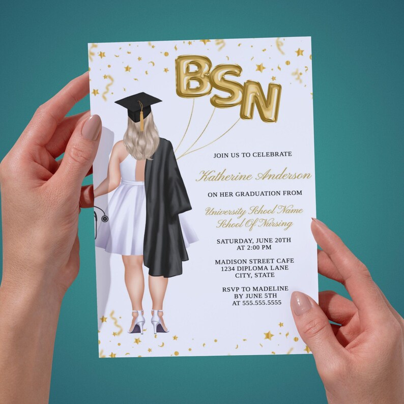 BSN Nurse Graduation Invitation, Nursing School Graduation Invitation ...