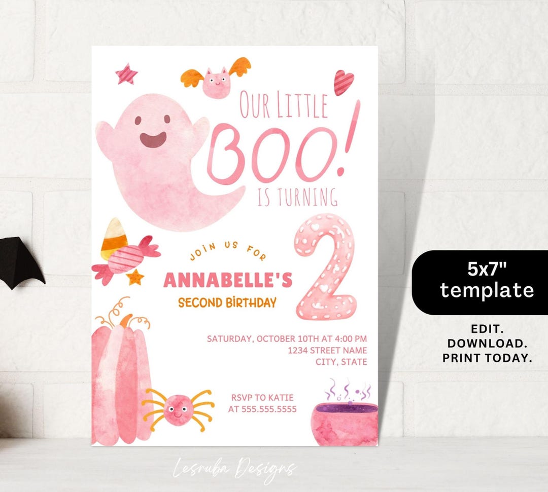 Our Little BOO is Turning Two Invitation, Pink Ghost Girl 2nd Birthday ...