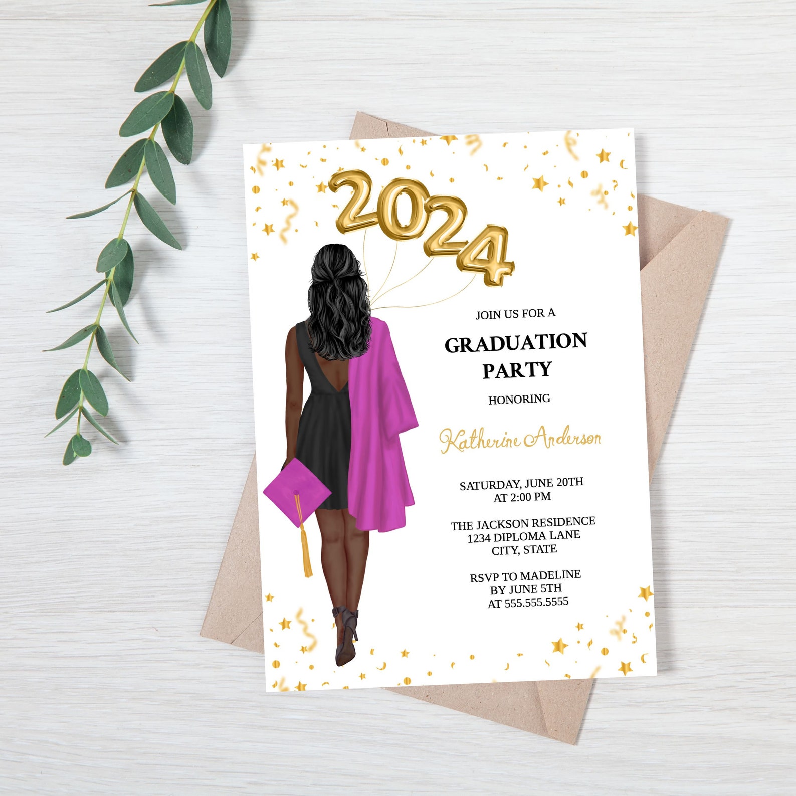 Graduation Invitation, Girl Female Graduation Party Invitation, College ...