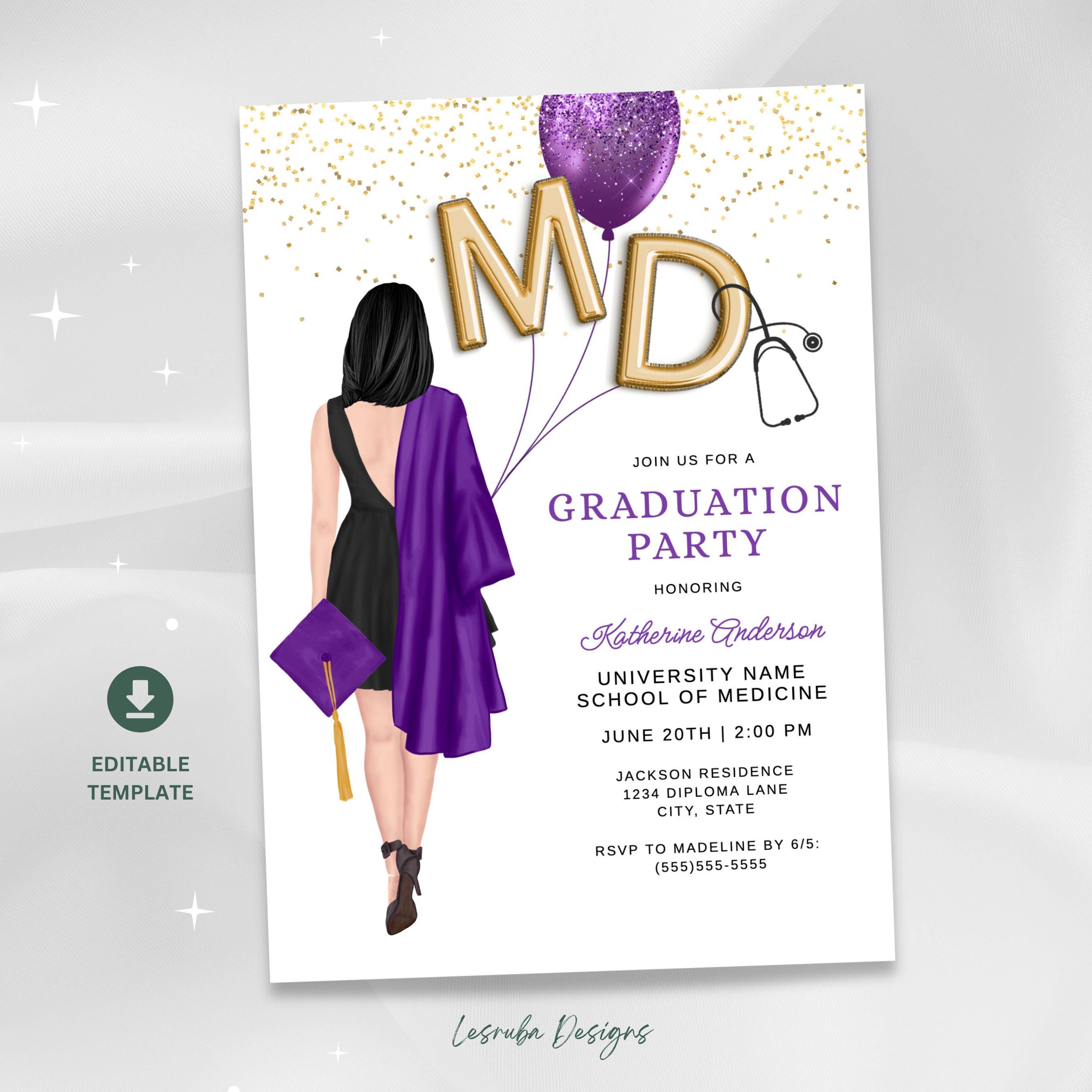 Personalized MD Graduation Invitation, Medical School Grad Party Invite ...