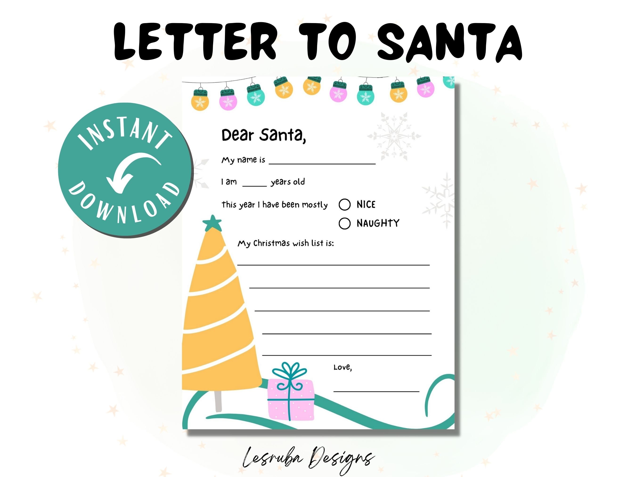 Carta a Santa Imprimible Descarga instantánea Carta de Querido Santa ...