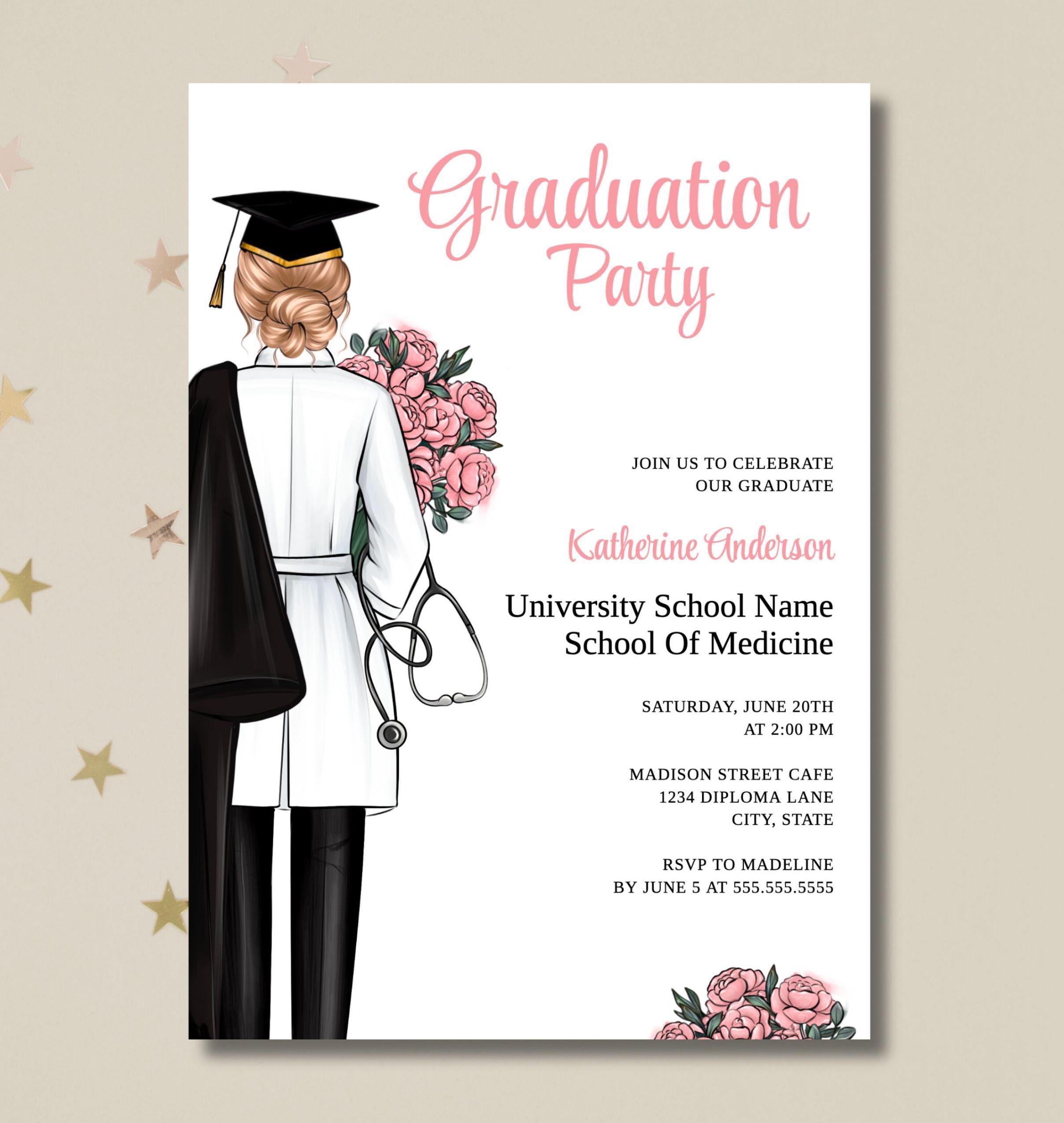 Medical School Graduation Invitation, Doctor of Medicine MD Graduation ...