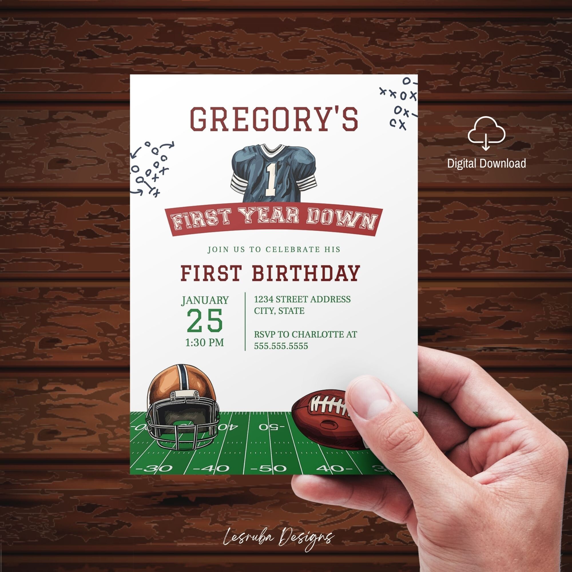 Football First Birthday Invitation, Editable 1st Birthday Invite, First ...