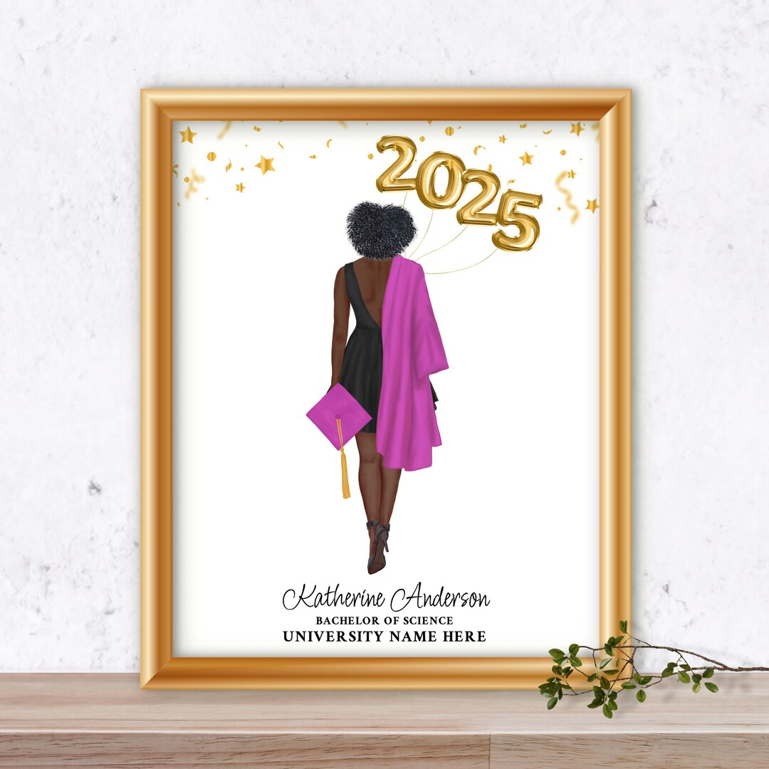 Graduation Poster Print for Her, Digital Personalized Portrait Female ...