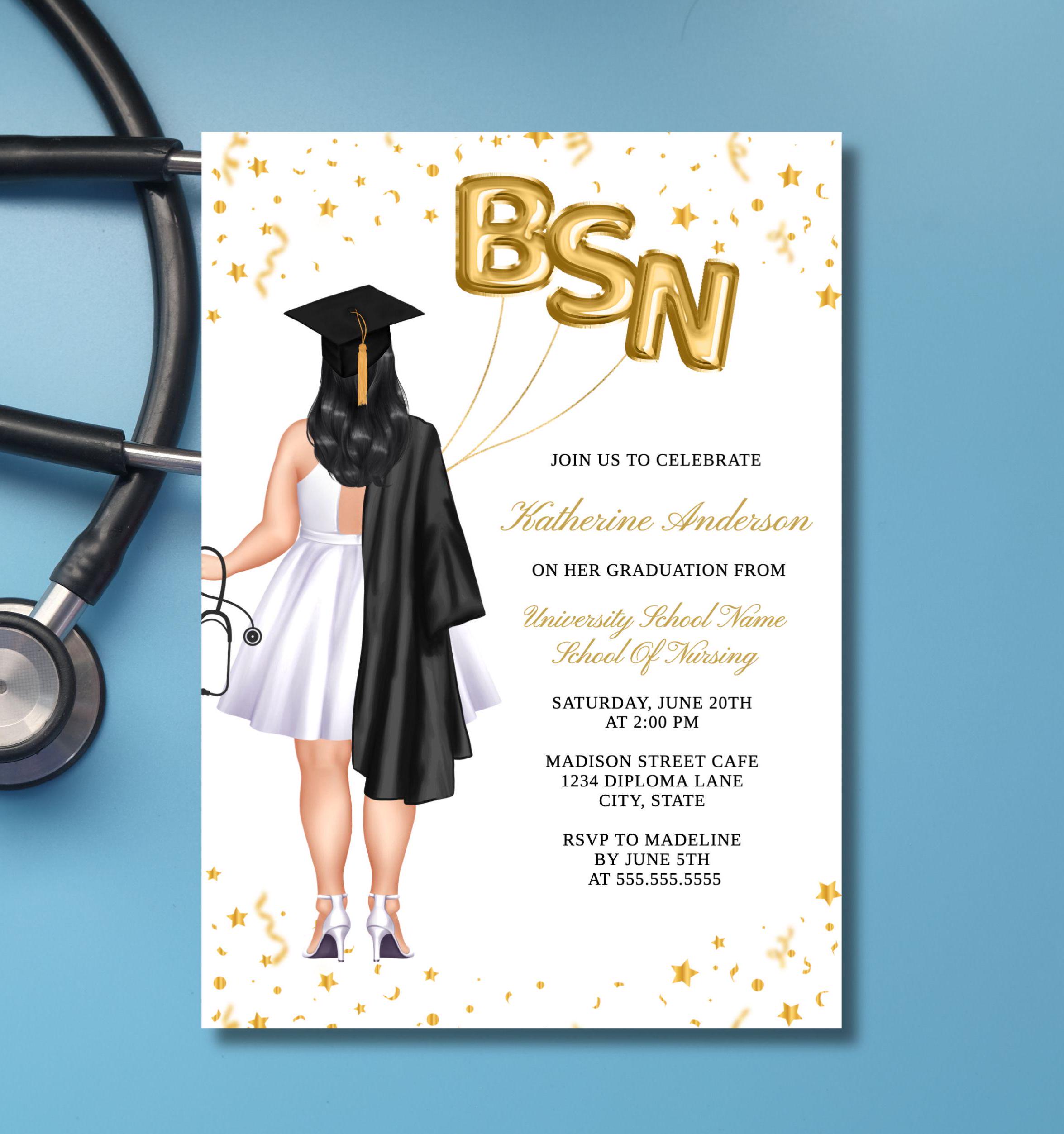 Nurse Graduation Invitation, BSN Nurse Graduation Party Invitation ...