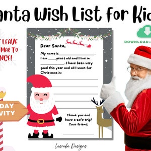 Letter to Santa Printable, Santa Wish List for Kids Instant Download ...