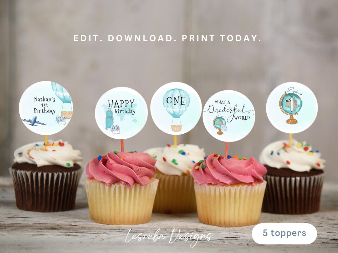Onederful 1st Birthday Cupcake Topper Templates, First Birthday Boy ...
