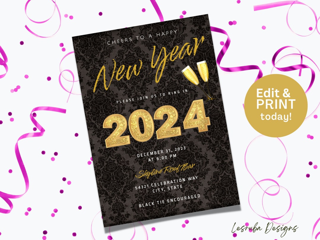 EDITABLE New Year's Eve Party Invitation Template, New Years Invitation ...
