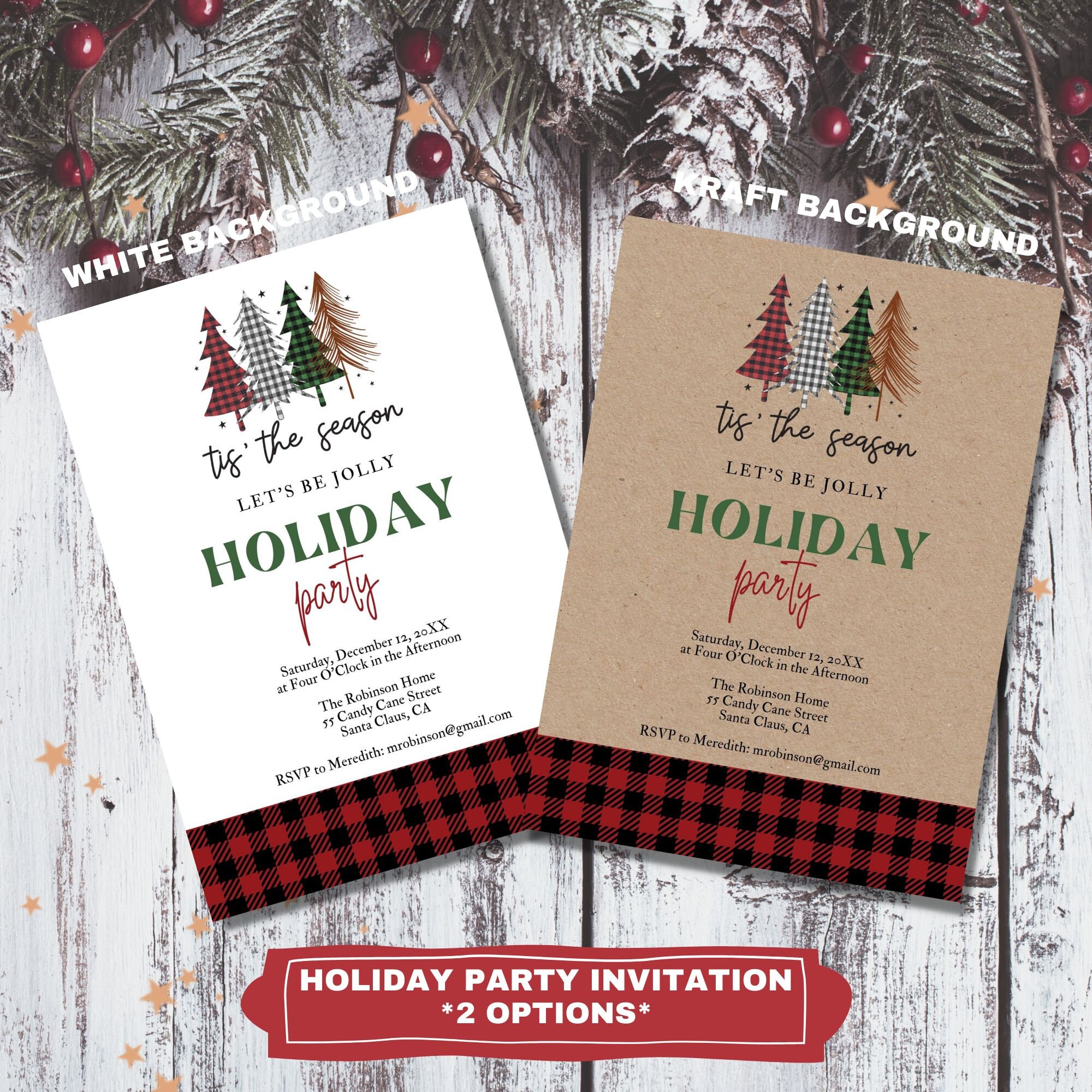 EDITABLE Holiday Party Invitation Template Canva Rustic Plaid - Etsy