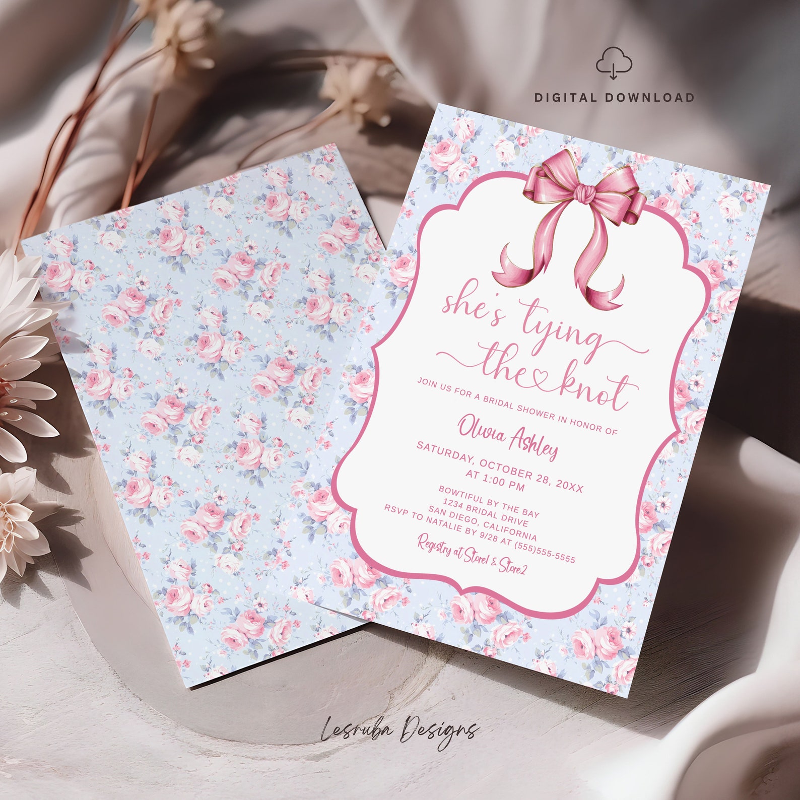 She's Tying the Know Bridal Shower Invitation, Shabby Chic Bow Bridal ...