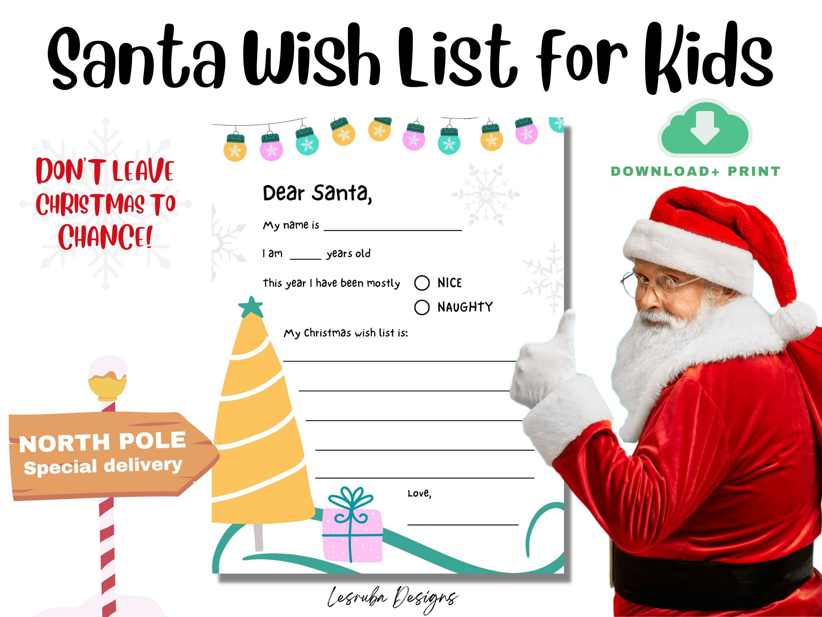 Carta a Santa Imprimible Descarga instantánea Carta de Querido Santa ...