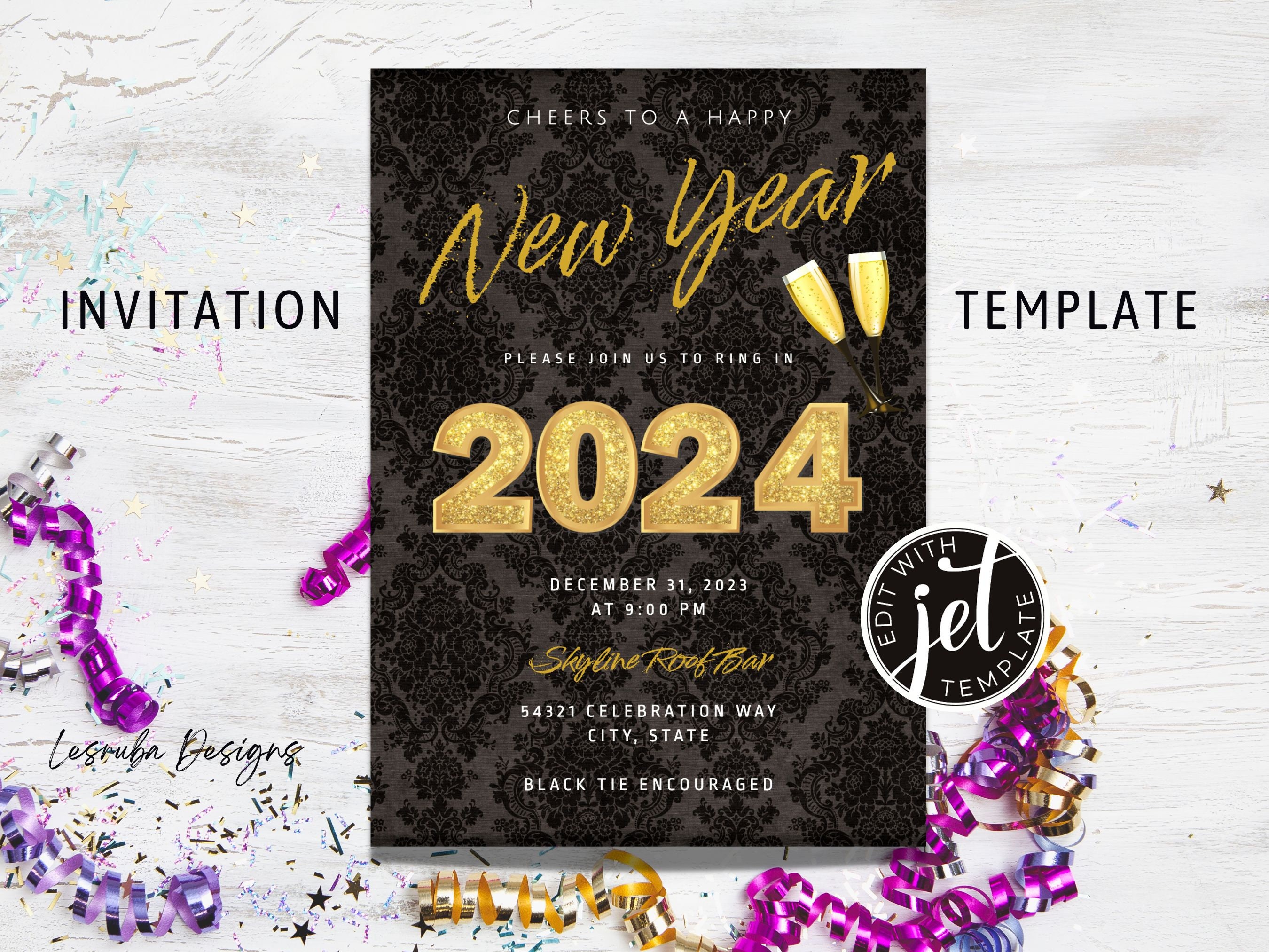 EDITABLE New Year's Eve Party Invitation Template, New Years Invitation ...