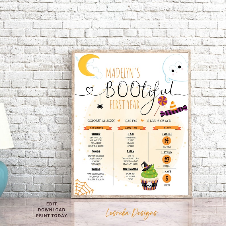Halloween Baby Milestone Sign, Spooky One Milestone Poster, First Year ...
