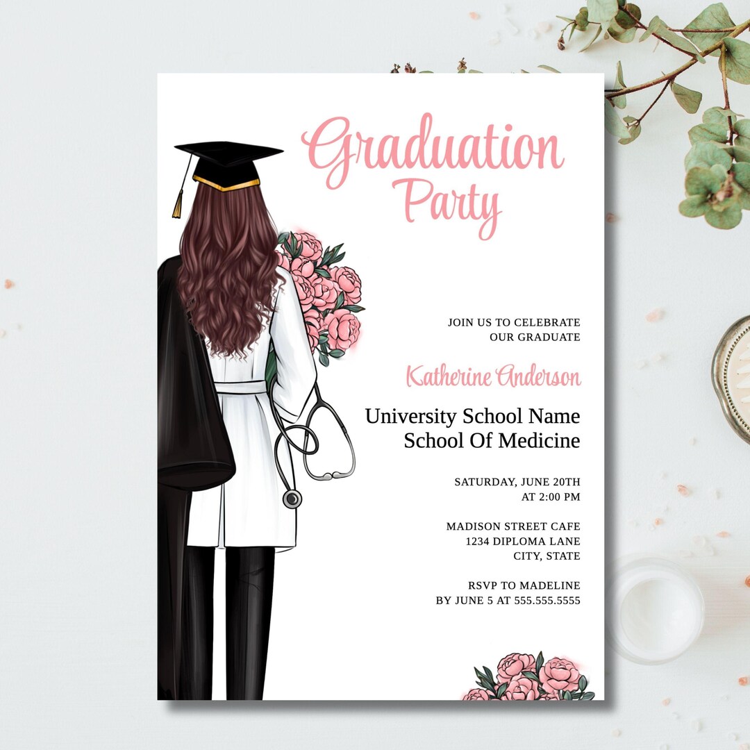 Medical School Graduation Invitation, Doctor of Medicine MD Graduation ...