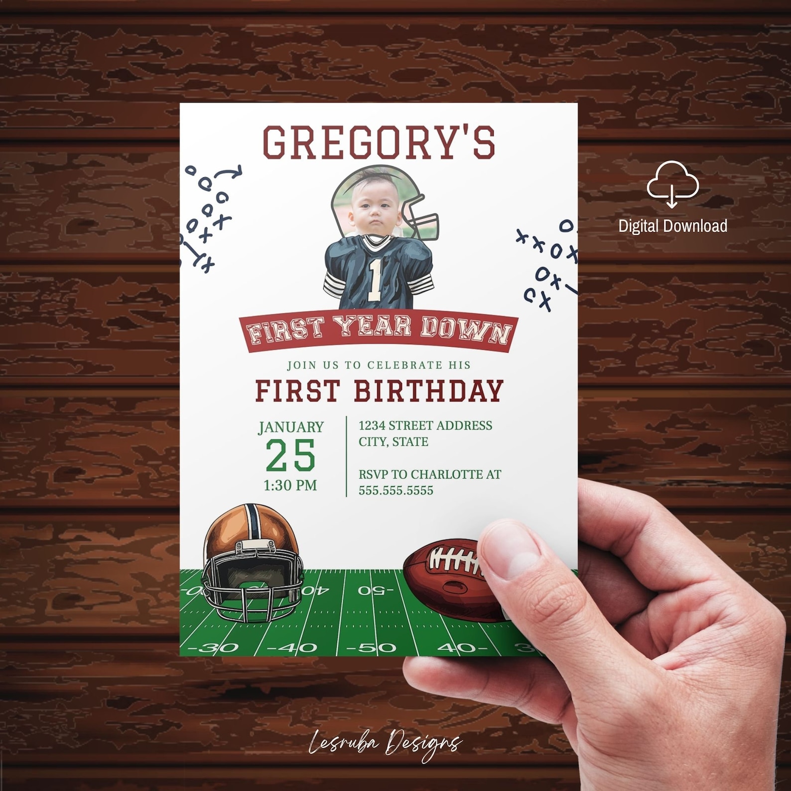 First Year Down Birthday Invitation Photo Template, Football Birthday ... First Year Down Birthday Invitation Photo Template, Football Birthday ...