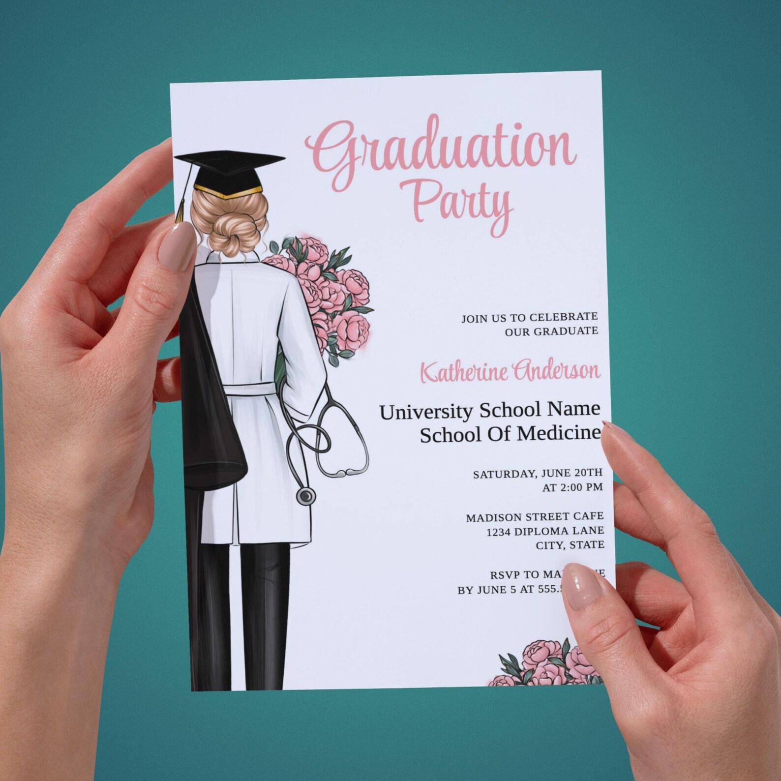Medical School Graduation Invitation, Doctor of Medicine MD Graduation ...