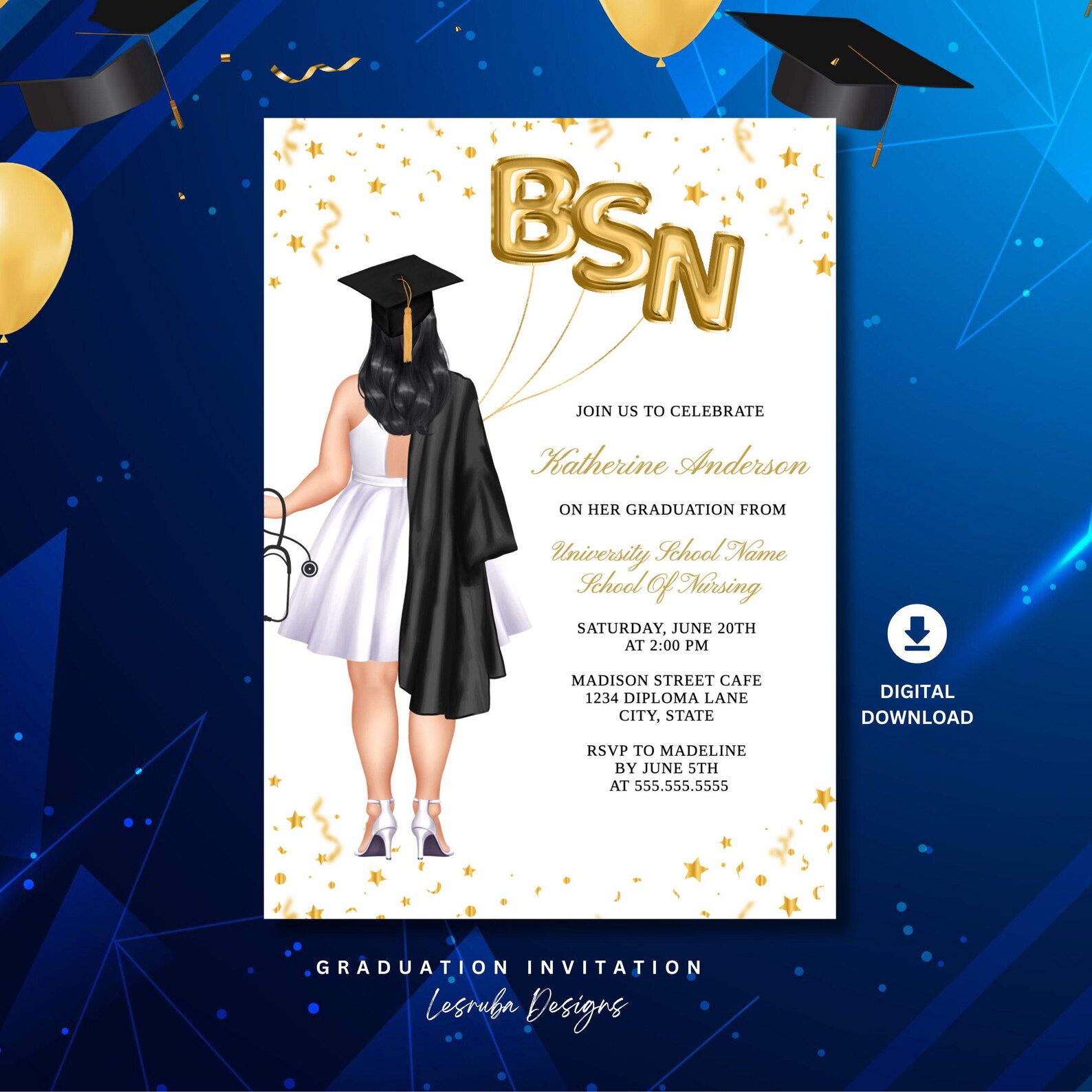 Nurse Graduation Invitation, BSN Nurse Graduation Party Invitation ...