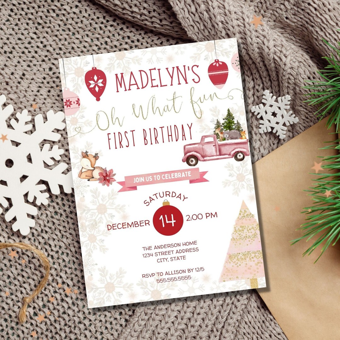 Christmas Birthday Party Invitation Girls First Birthday Invitation ...