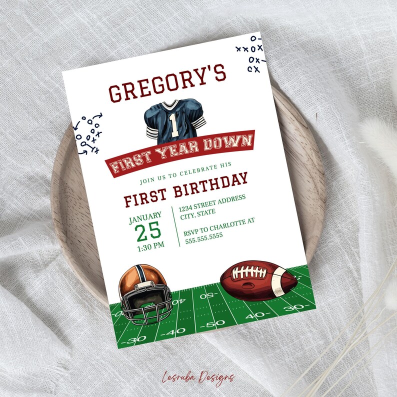 Football First Birthday Invitation, Editable 1st Birthday Invite, First ...