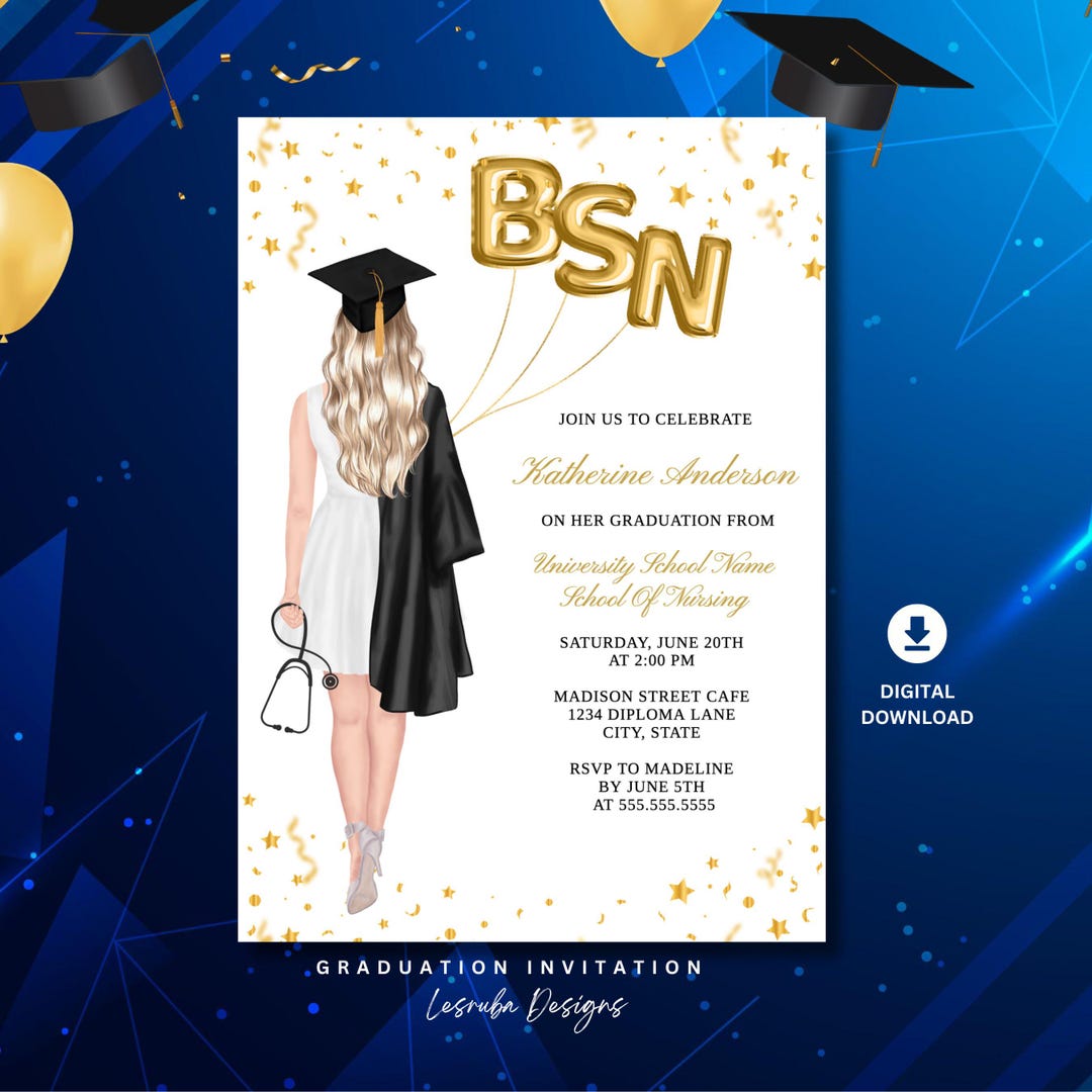 Nurse Graduation Invitation, BSN Blonde Graduation Invitation, Nursing ...