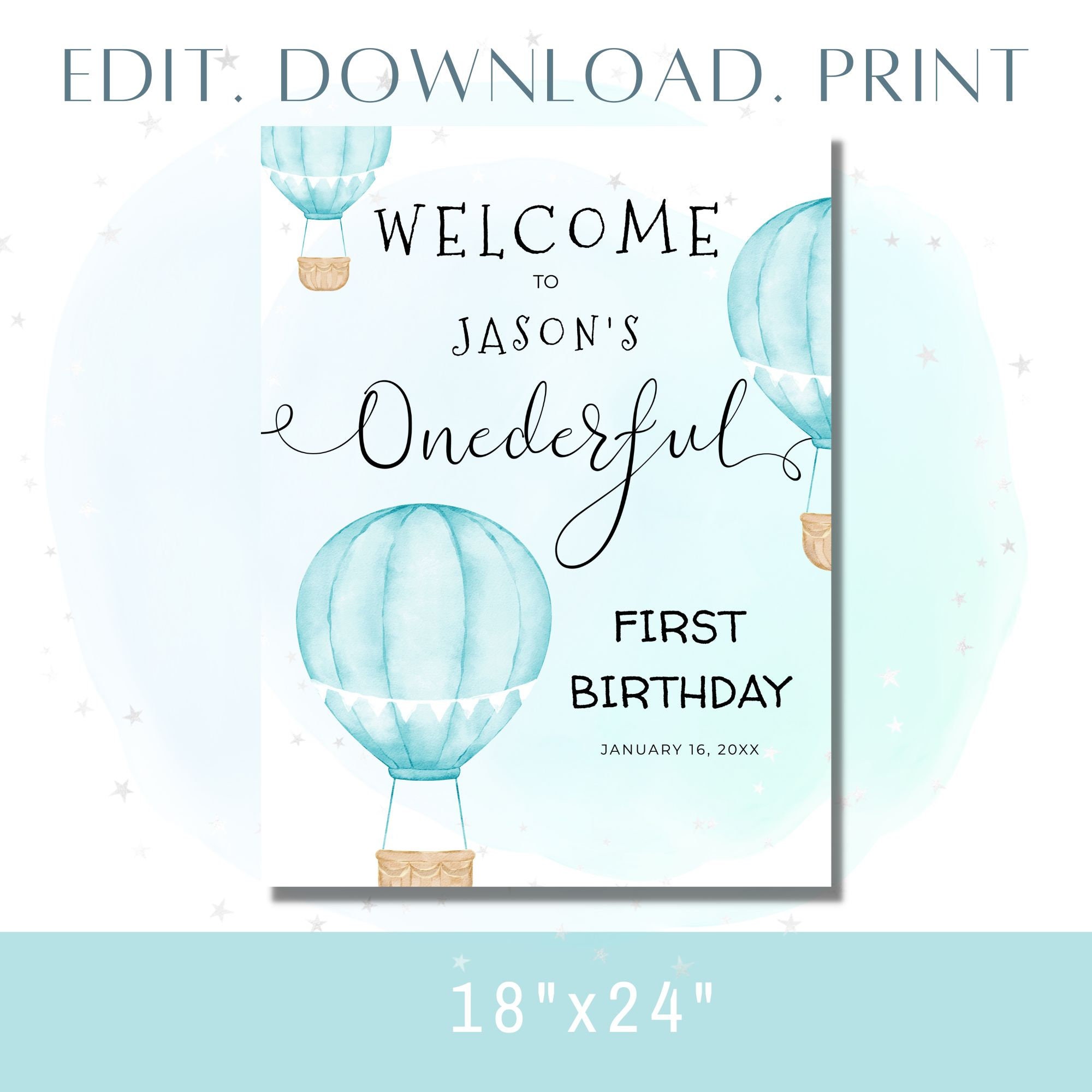 Boys 1st Birthday Welcome Poster Onederful World Birthday Sign - Etsy