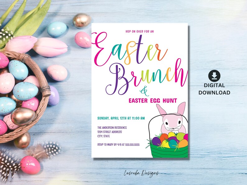 Easter Brunch Invitation, Easter Egg Hunt and Easter Brunch Invite ...
