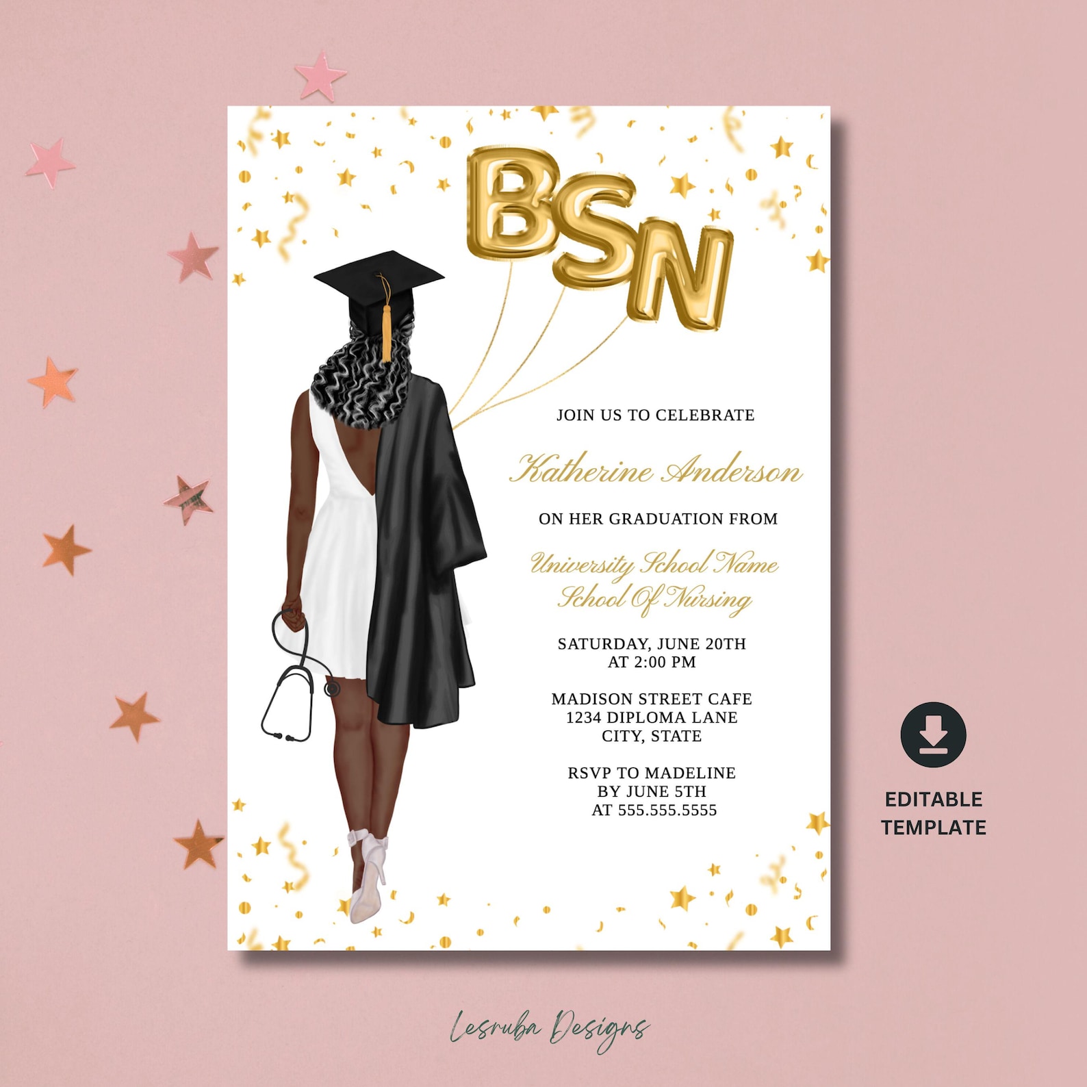 Nurse Graduation Invitation, African American BSN Graduation Invitation ...