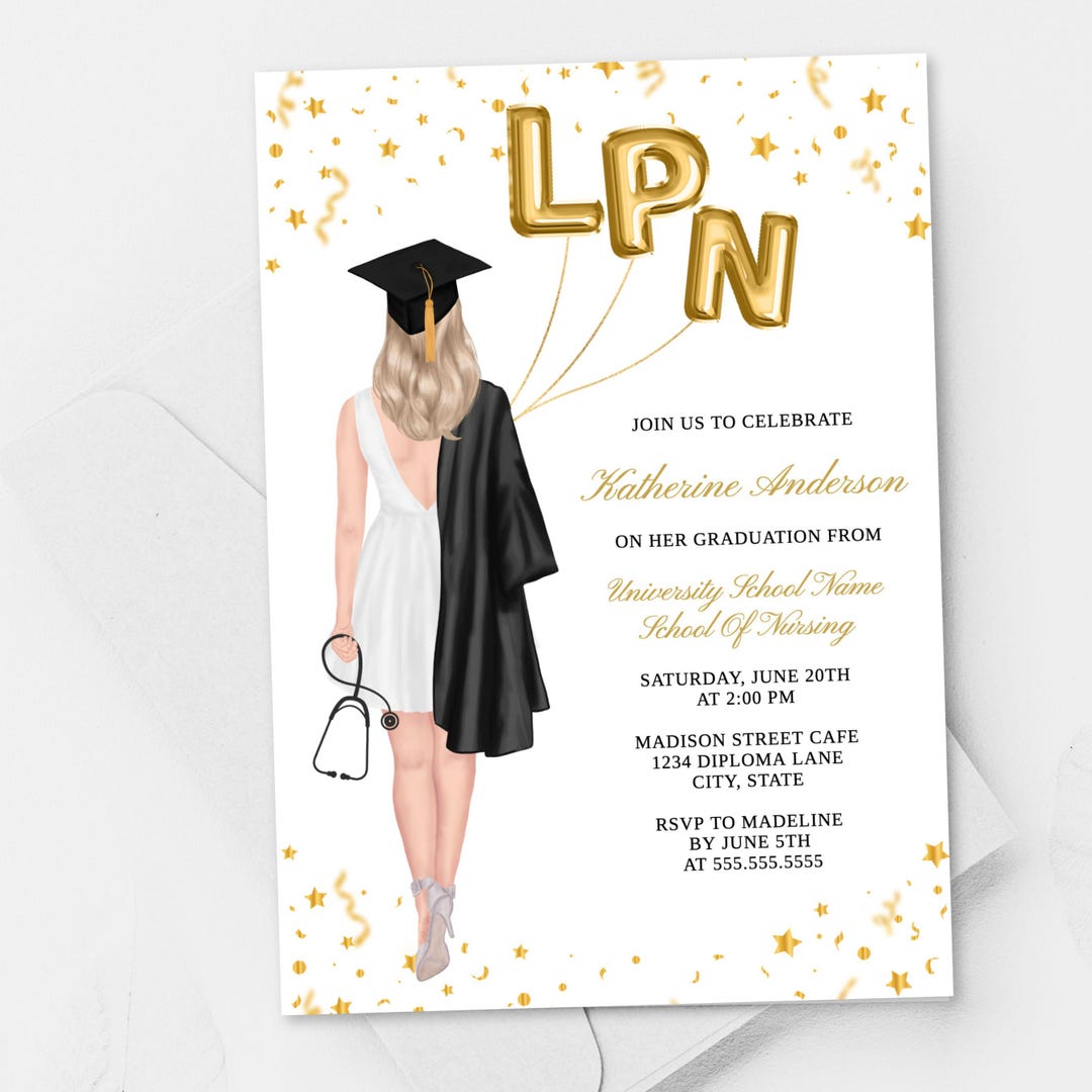 Editable LPN Graduation Invitation, Digital Nurse Grad Party Card ...