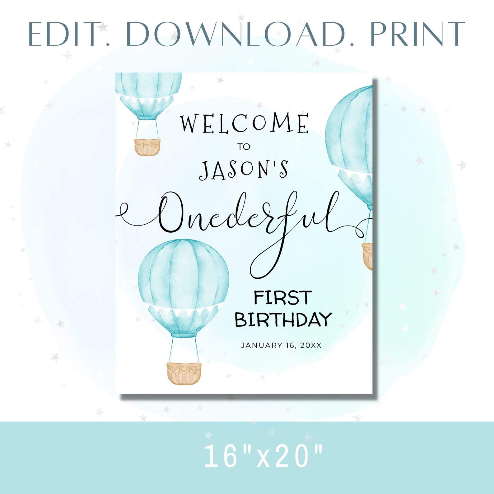 Boys 1st Birthday Welcome Poster Onederful World Birthday Sign - Etsy