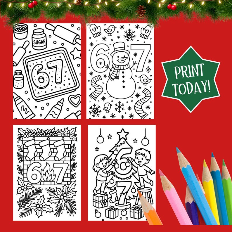 6-7 Christmas Coloring Sheets, 6 7 Holiday Coloring Pages, Six Seven ...