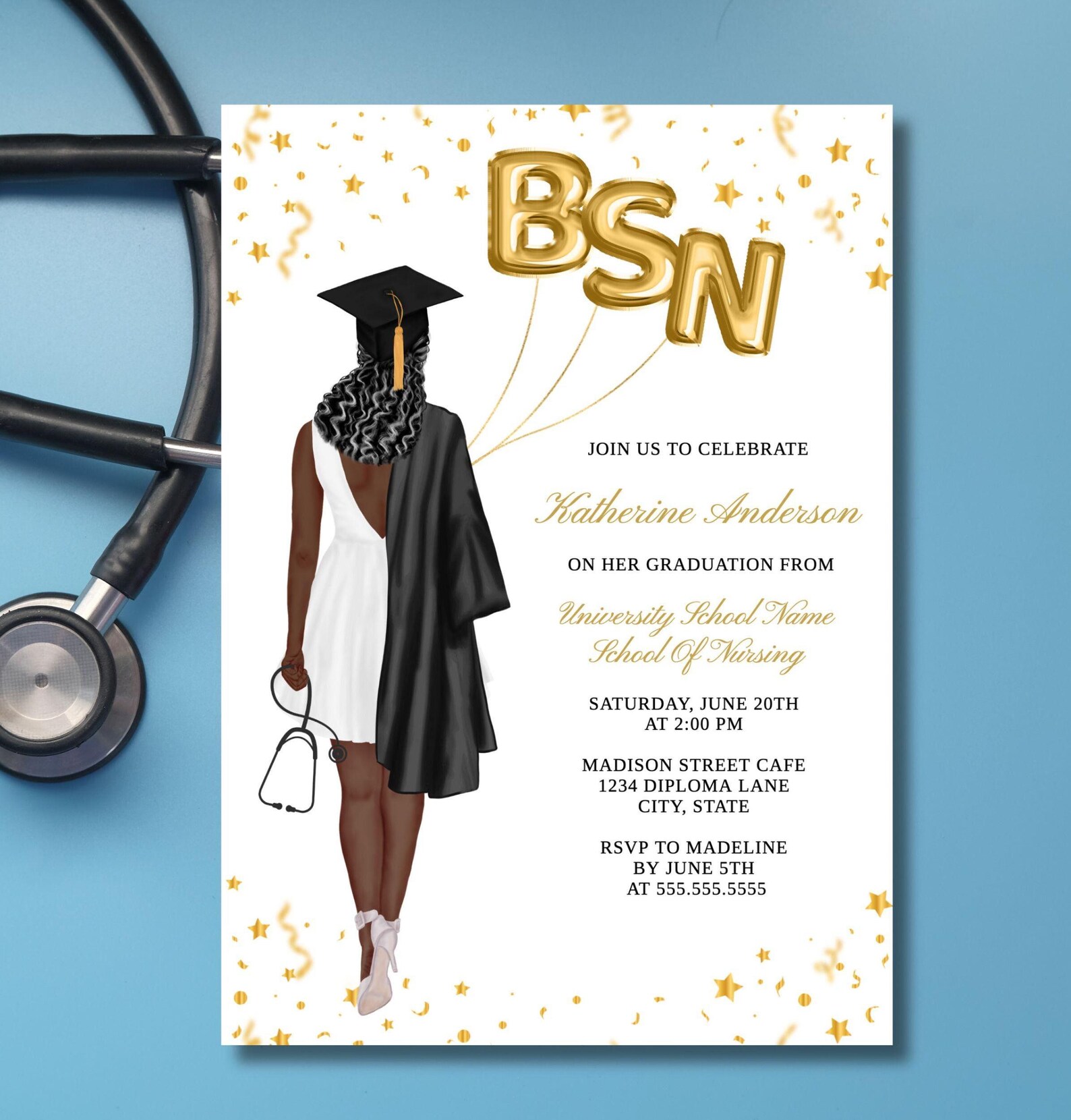 Nurse Graduation Invitation, African American BSN Graduation Invitation ...